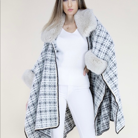 Jackets & Coats | 8 Nwt Plaid Print Faux Fur Cape With Rope Trim | Poshmark
